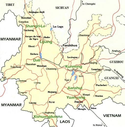 Detailed map of Yunnan in China - Yunnan roads and cities